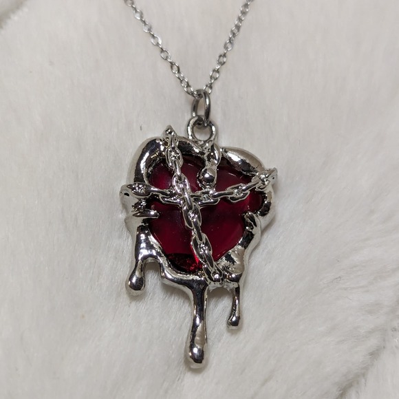 Handmade | Jewelry | Gothic Heart Shaped Dripping Chain Red Crystal ...